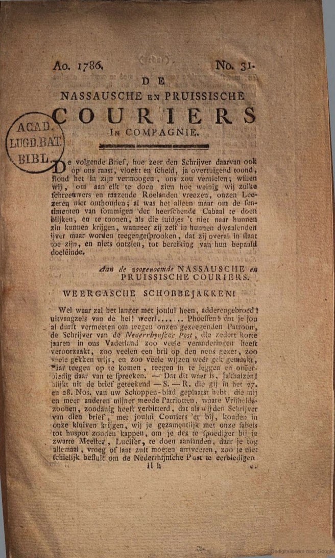 Nassausche en Pruissische Couriers (1785-1788) | Encyclopedie ...